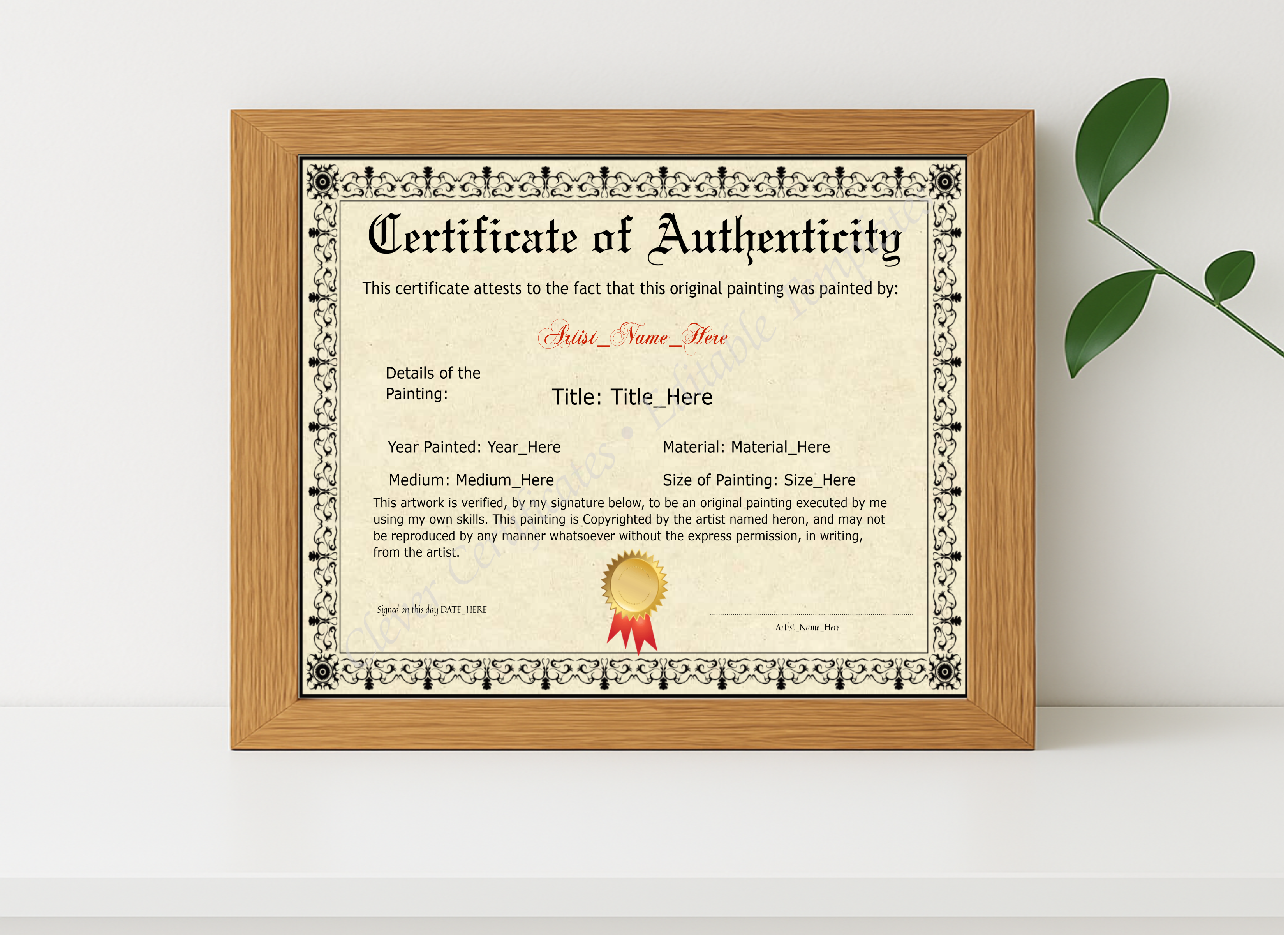 Editable Elegant Black Original Painting Certificate | Customizable ...