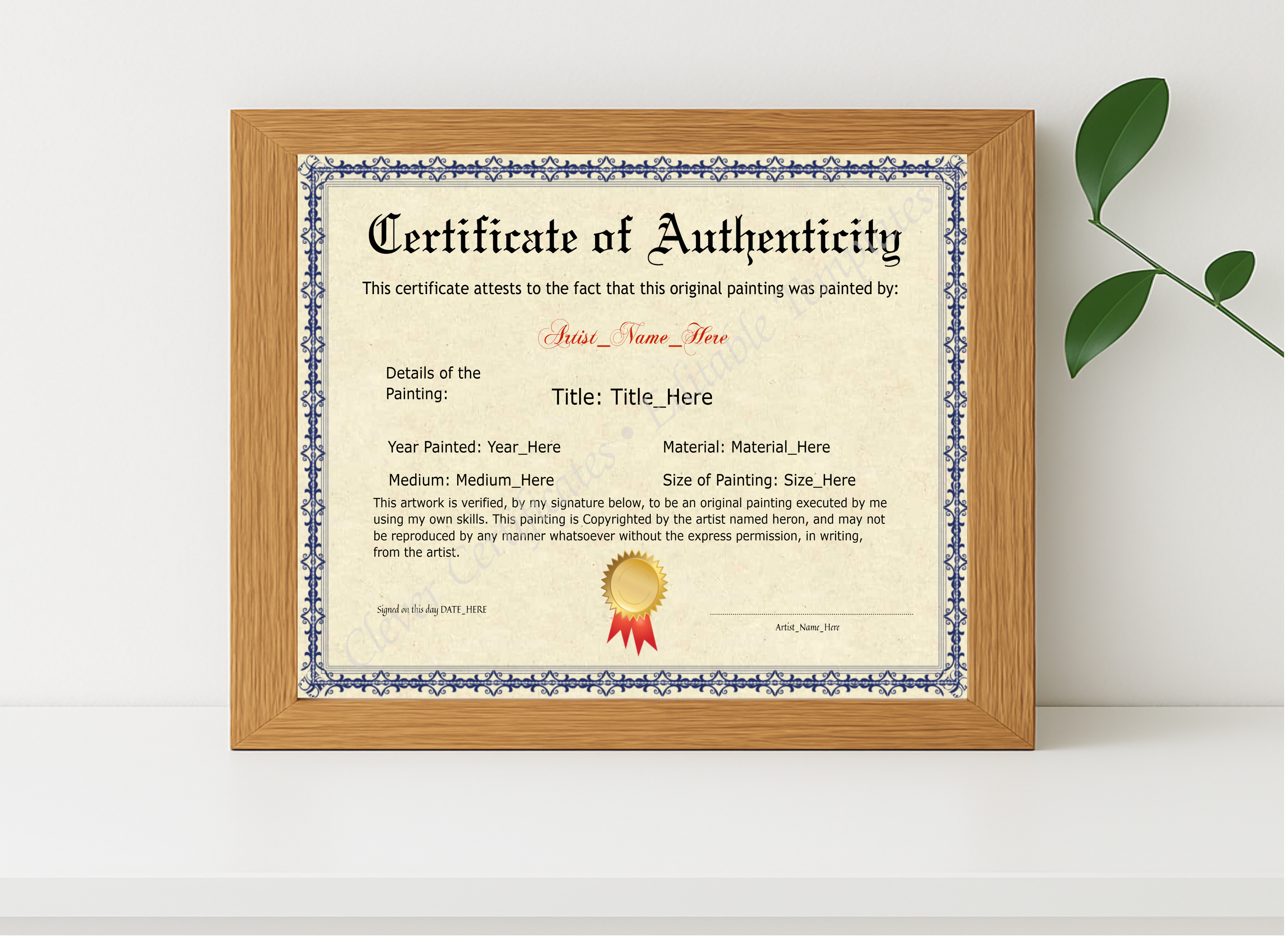 Printable Elegant Blue Certificate Of Authenticity | Customizable ...