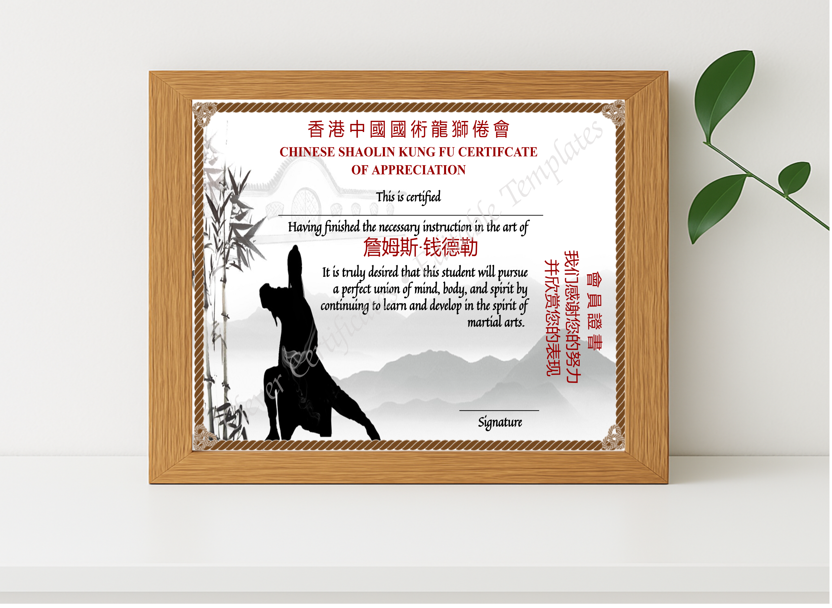 Customizable Chinese Shaolin Certificate Of Appreciation | Editable ...