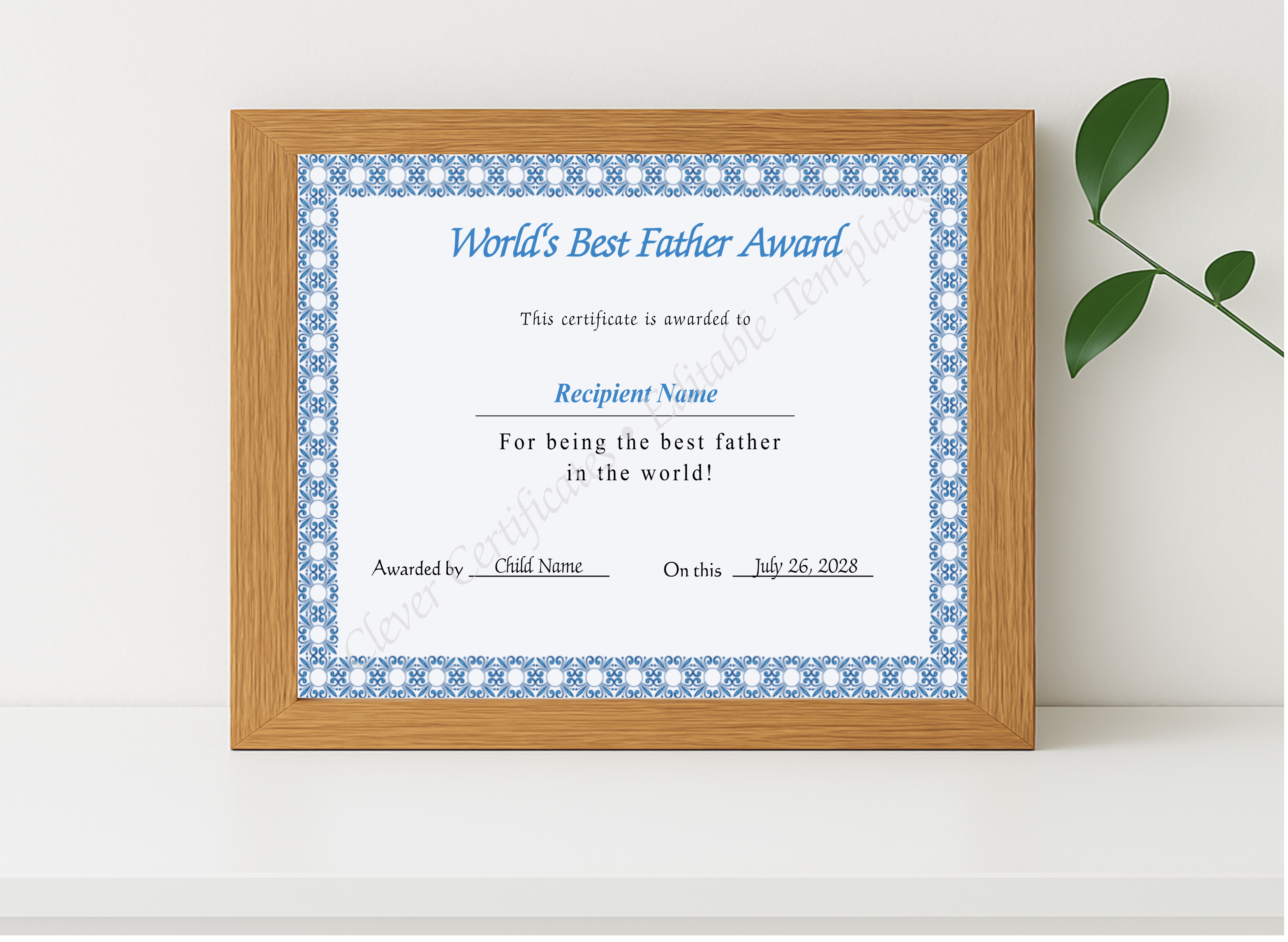 Editable Worlds Best Father Award Certificate | Customizable Seasonal ...