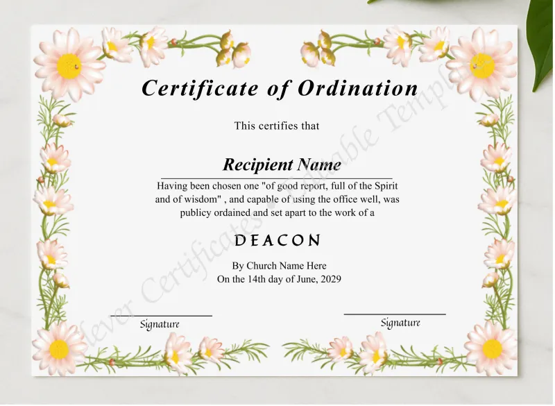 Editable Deacon Ordination Certificate | Customizable Ordination ...