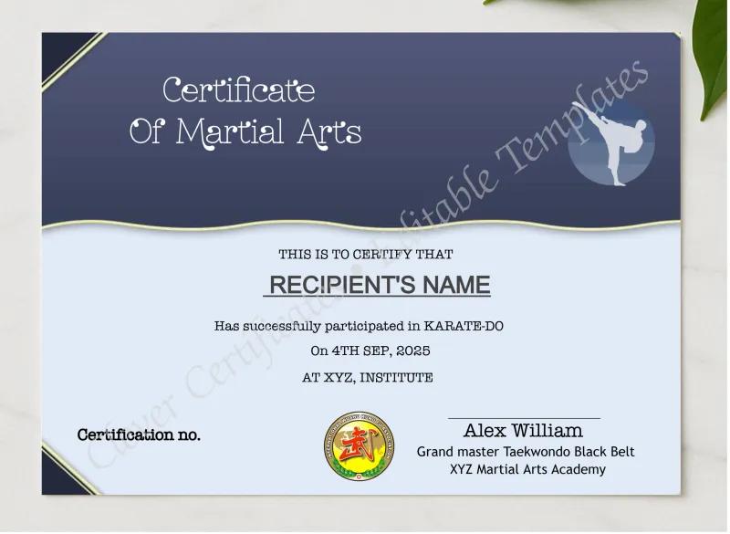 Editable Martial Arts Certificate Template | Customizable Martial Arts ...